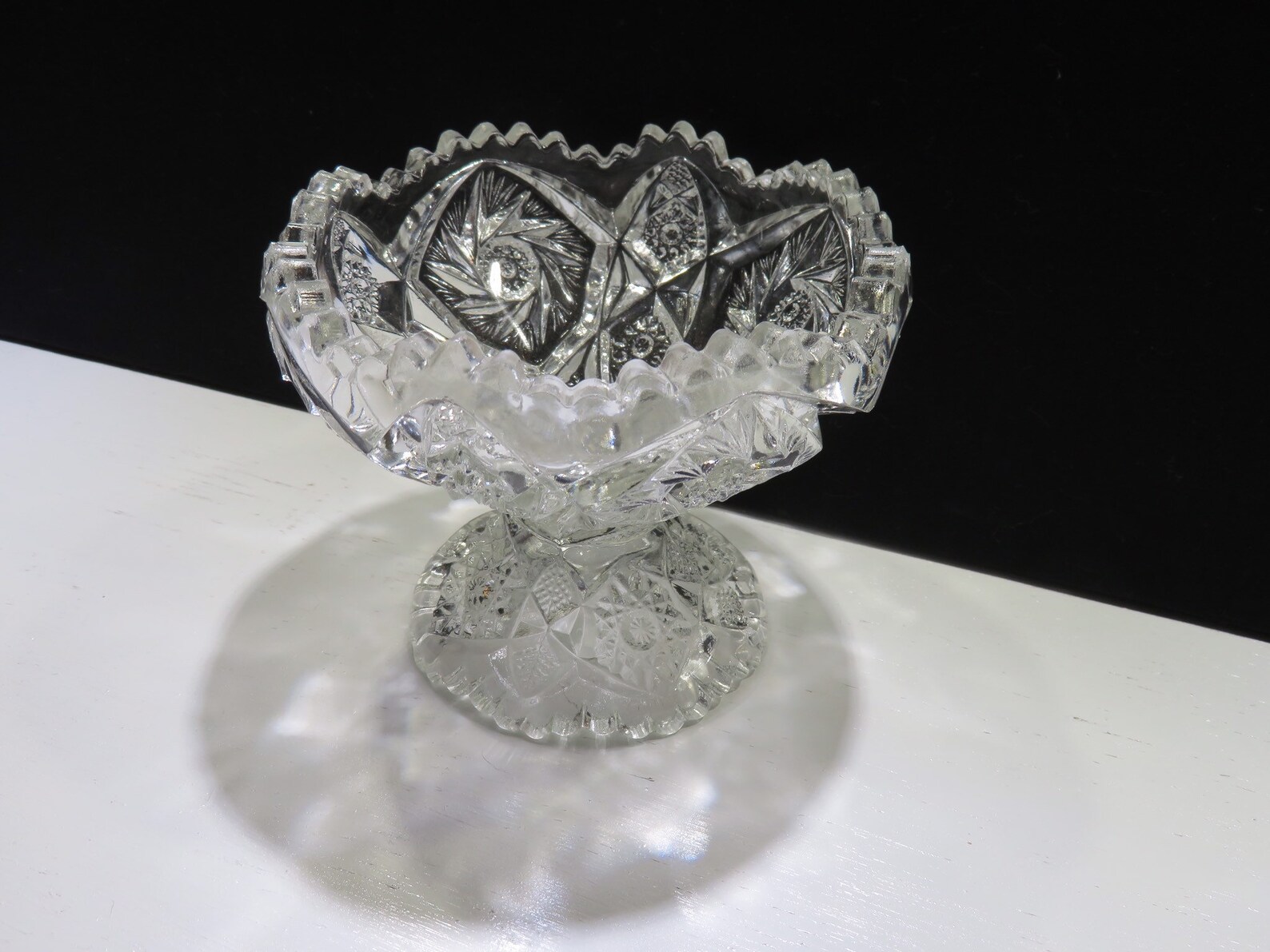 Vintage Pinwheel Patterned Fine Crystal Glass Compote Accent Bowl ...