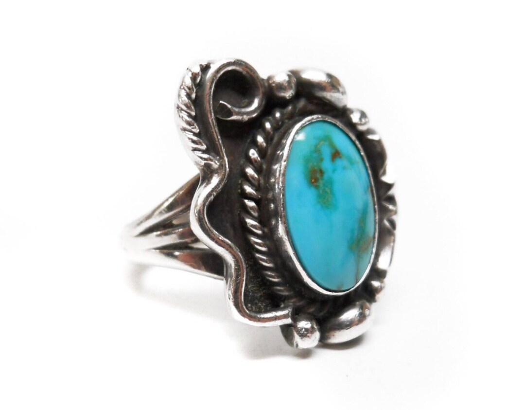 Vintage Sterling Silver Navajo Native American Turquoise Tribal Ring ...