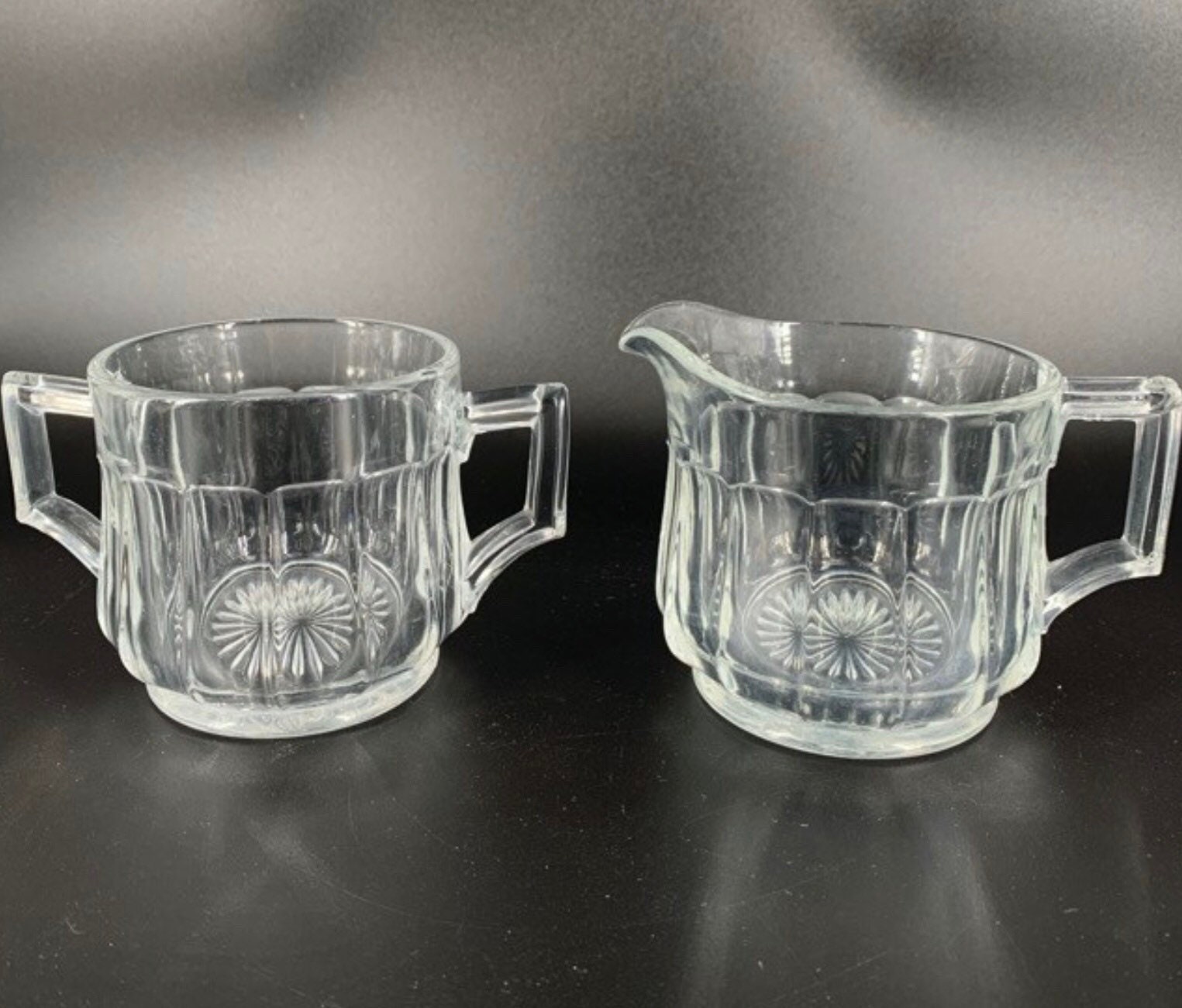 Antique Heisey Flute Pattered Crystal Cream and Sugar Service Set ...