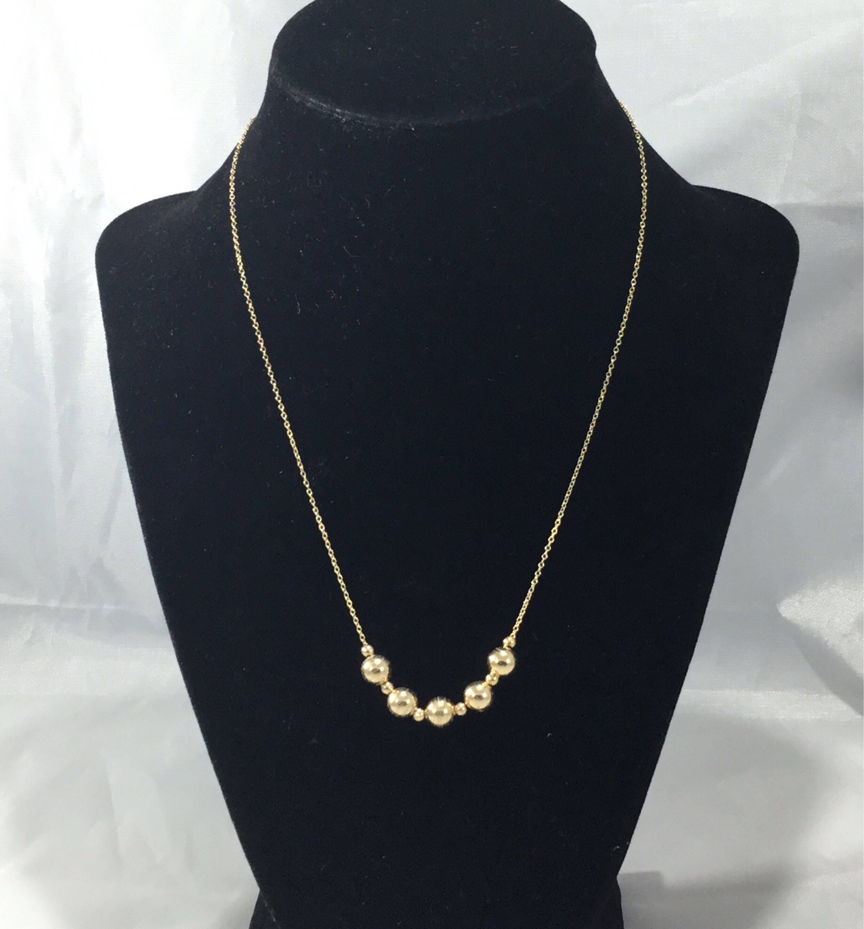 Vintage 14k Gold Curb Link Chain Necklace With Ball Beaded Designs ...