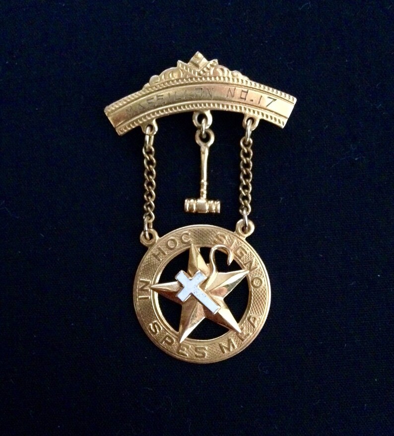 Vintage 10k Gold Masonic Lodge Hanging Hammer Symbolic Pin Featuring ...