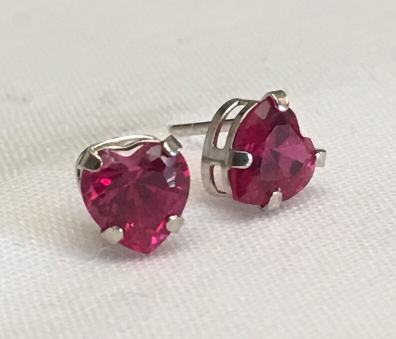 Vintage 10k White Gold Heart Shaped Ruby Red Pierced Earrings - Etsy