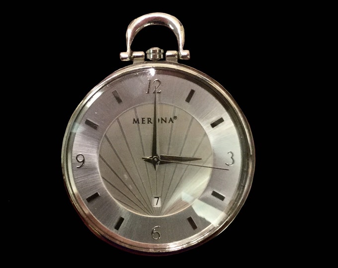 Vintage Gentleman’s Silver Tone Merona Reproduction Style Pocket Watch ...
