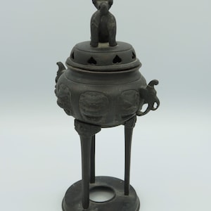 Original 19th Century Chinese Elephant Handled Bronze Foo Dog Censor ...