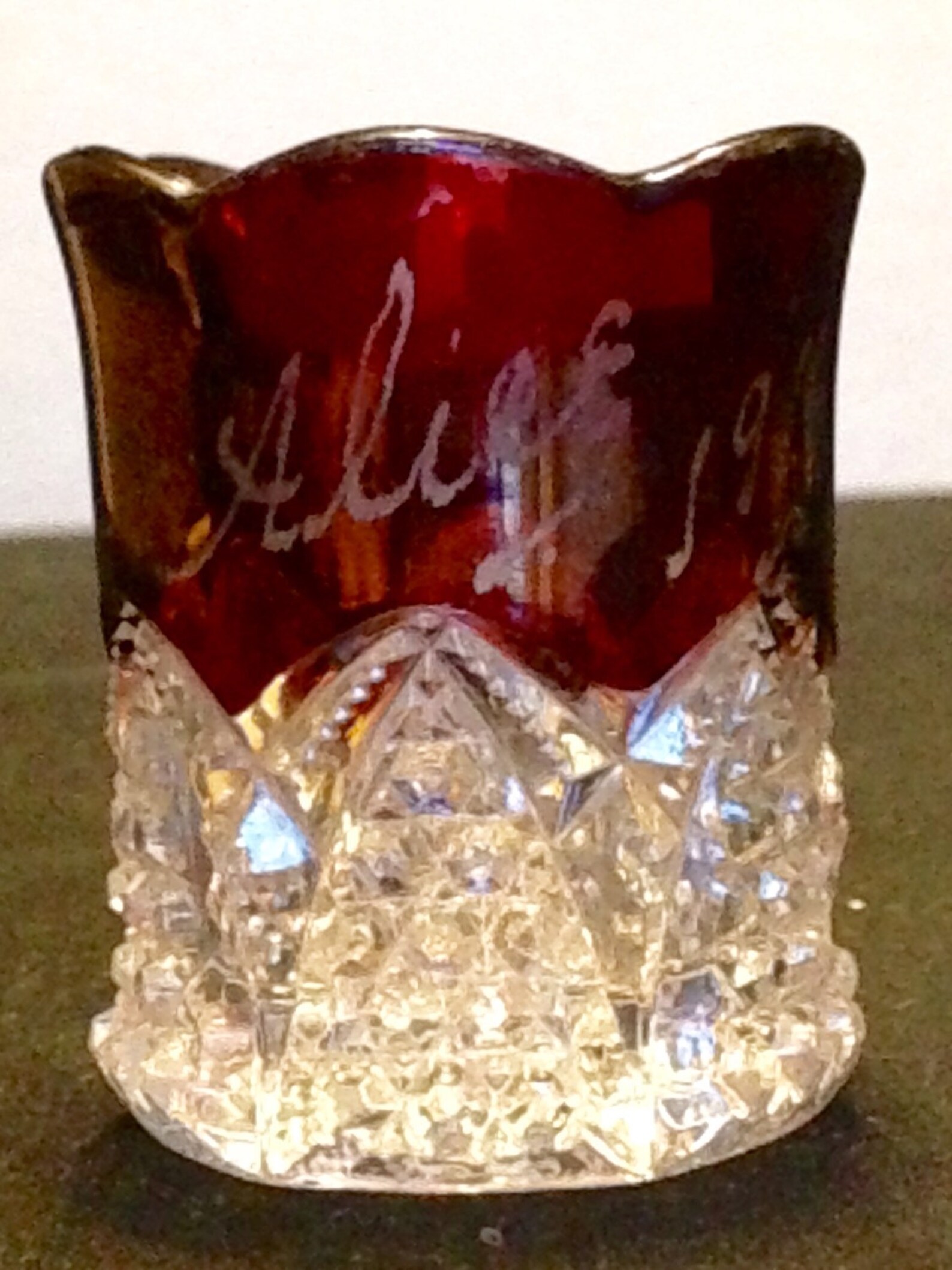 Antique 1916 Heisey Ruby Red Crystal Etched Glass Toothpick Holder ...
