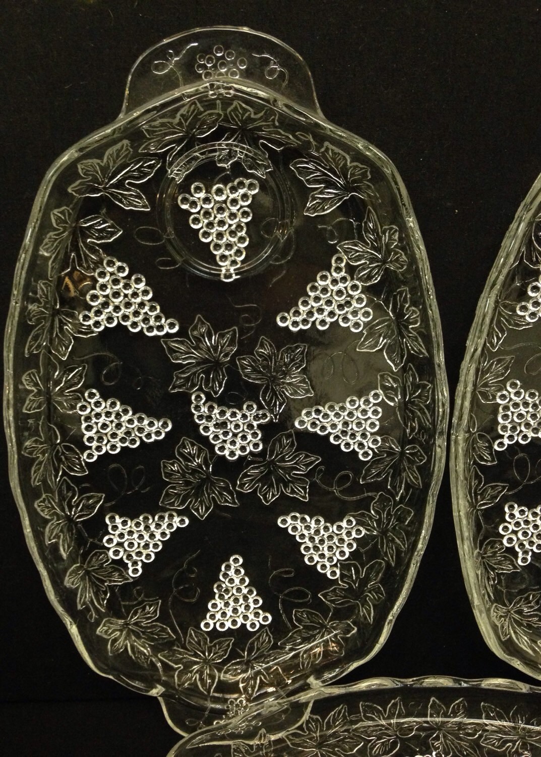 Vintage Set of Four Crystal Cut Grape Patterned Glass Salad Plates ...