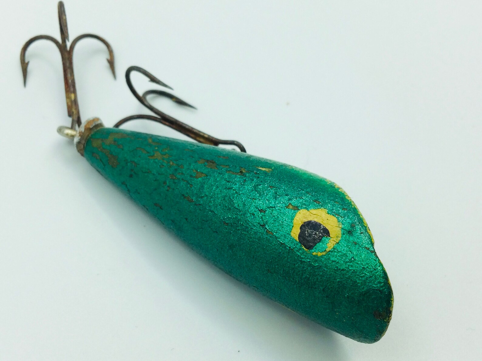 Vintage Unsigned Reflective Green & Yellow Wooden Fishing Lure - Etsy