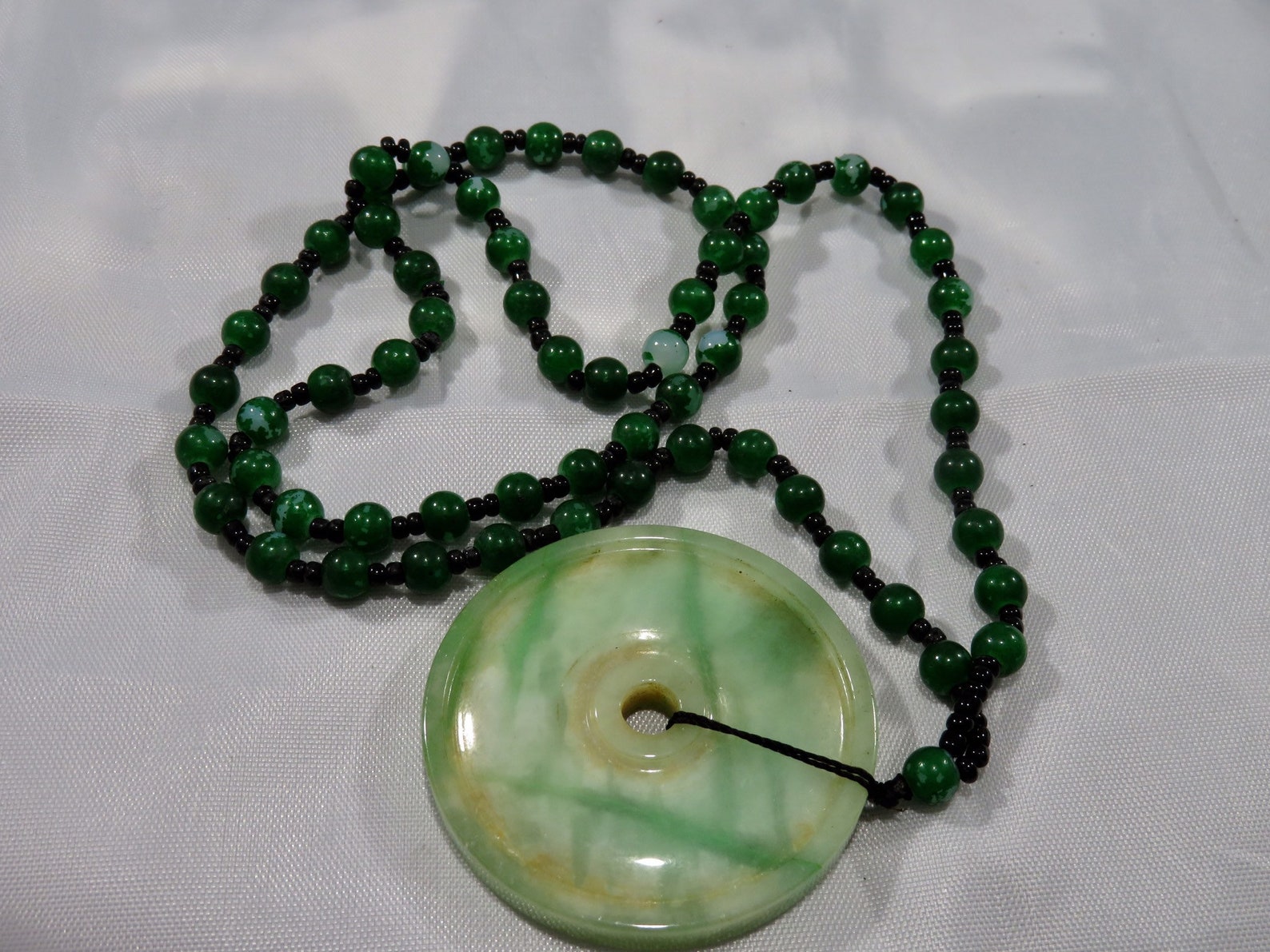 Vintage Chinese Hand Carved Asian Disc Pendant Featuring Unique Green ...