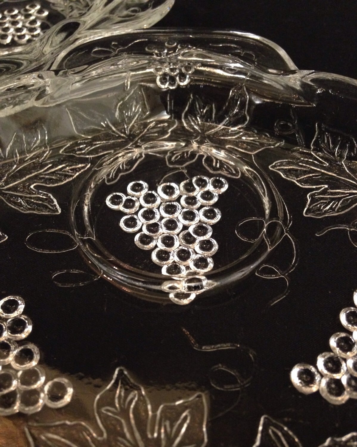 Vintage Set of Four Crystal Cut Grape Patterned Glass Salad Plates ...
