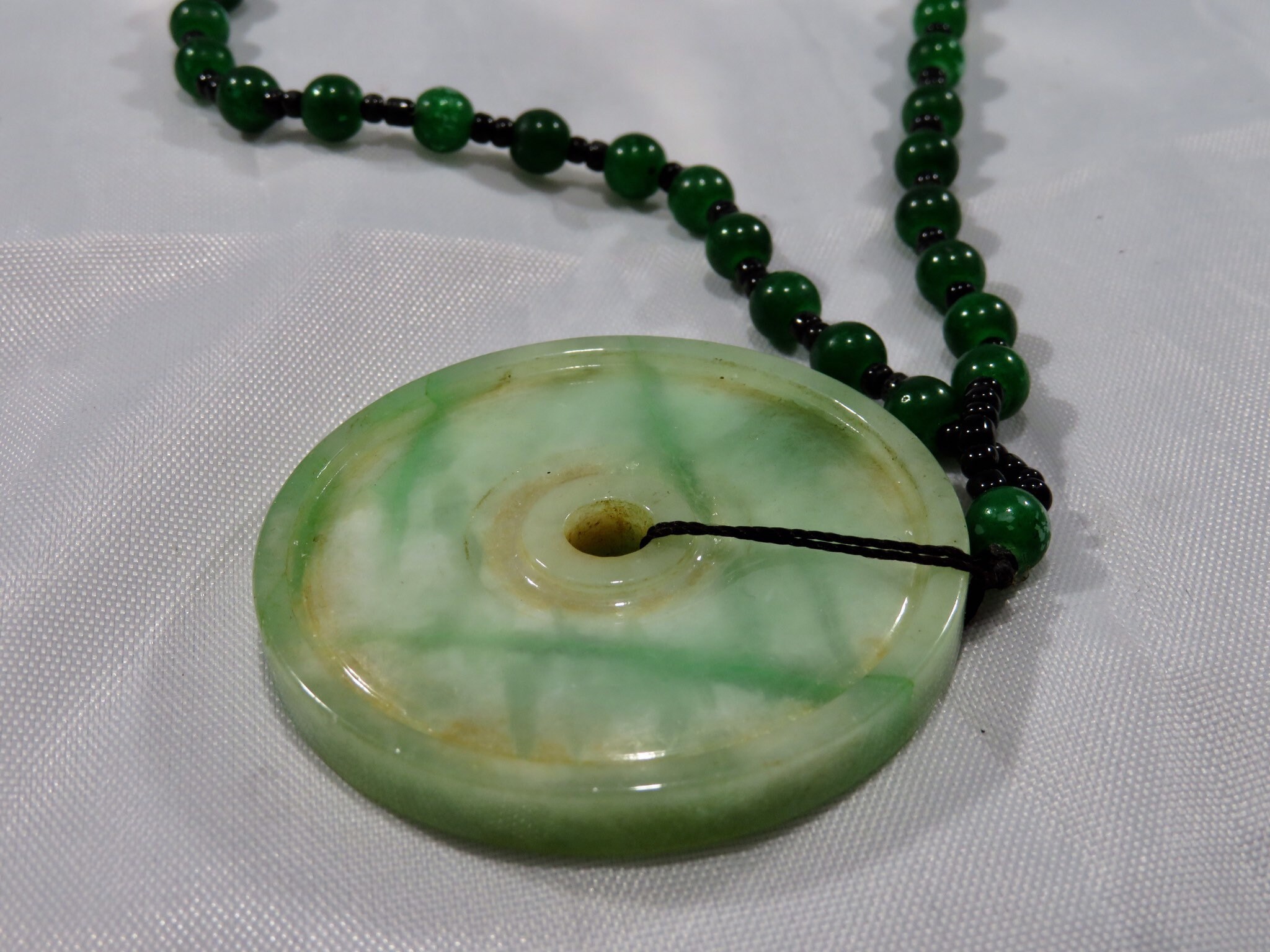 Vintage Chinese Hand Carved Asian Disc Pendant Featuring Unique Green ...