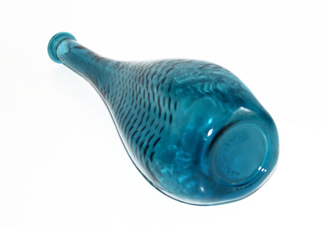 Vintage Mid-Century Italian Blue Bubble Glass Decanter Bottle | Etsy