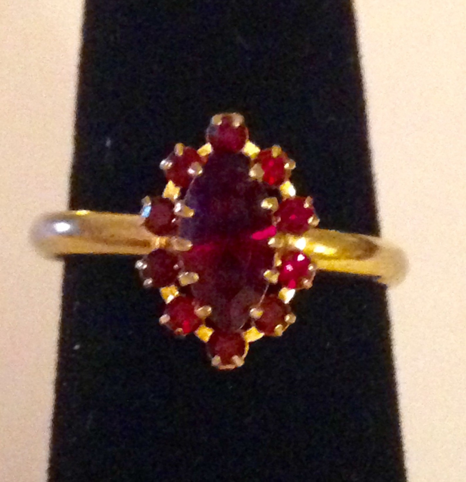 Vintage Gold Tone Prong Set Red Ruby Rhinestone Designer Cocktail Ring ...