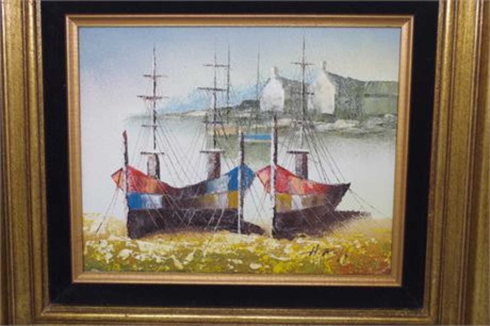 Original H. Ruff Seaside Harbor Acrylic on Canvas Painting - Etsy