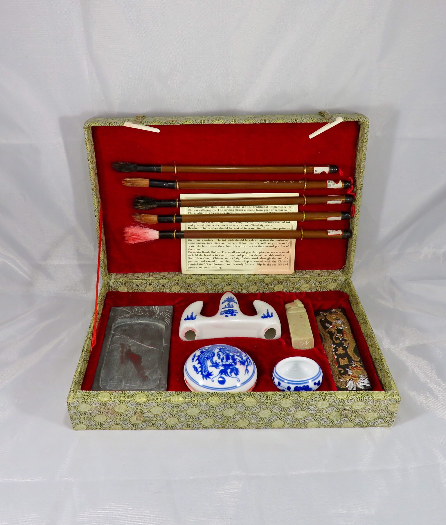 Vintage Chinese Hand Painted 12 Piece Porcelain Calligraphy Paint Set ...