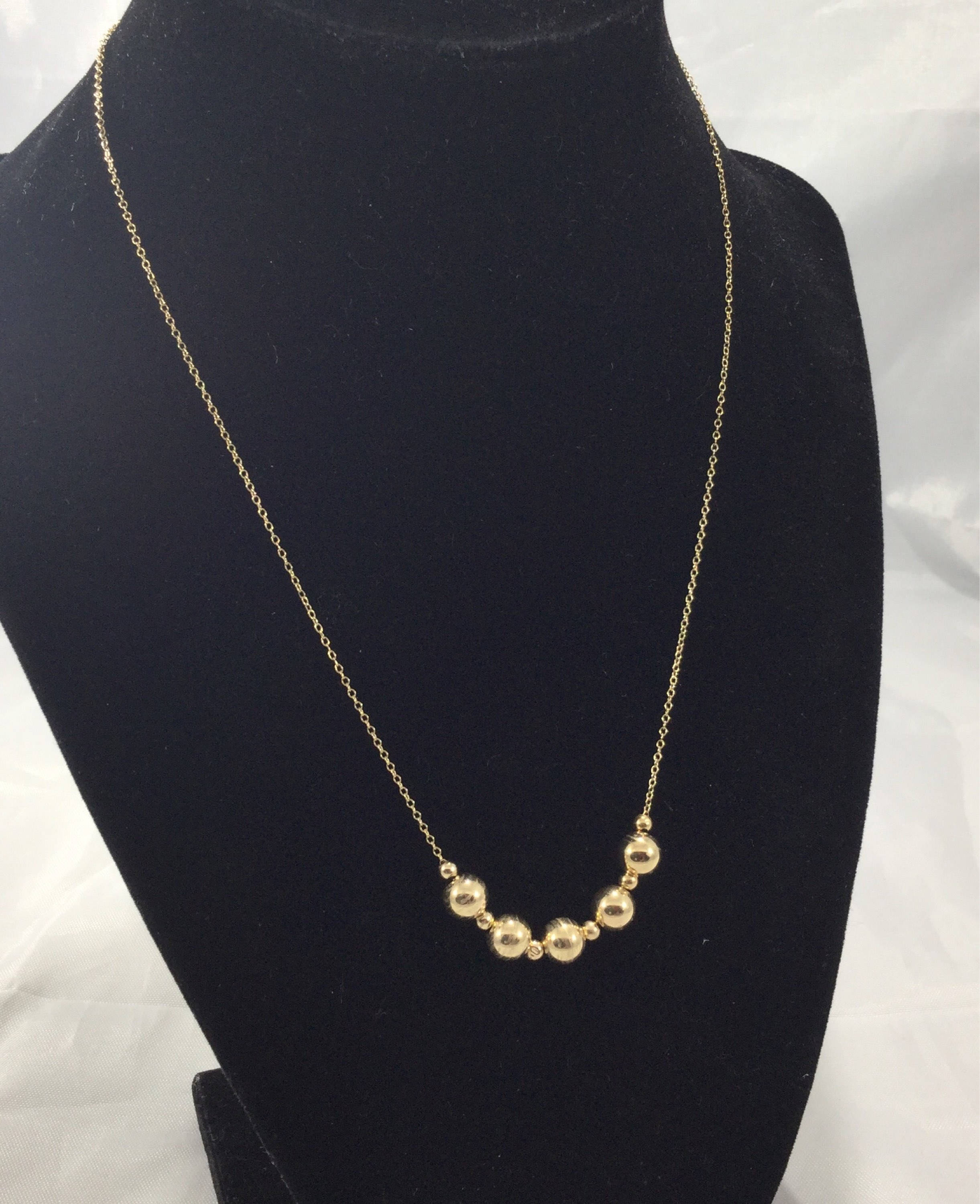 Vintage 14k Gold Curb Link Chain Necklace With Ball Beaded Designs ...