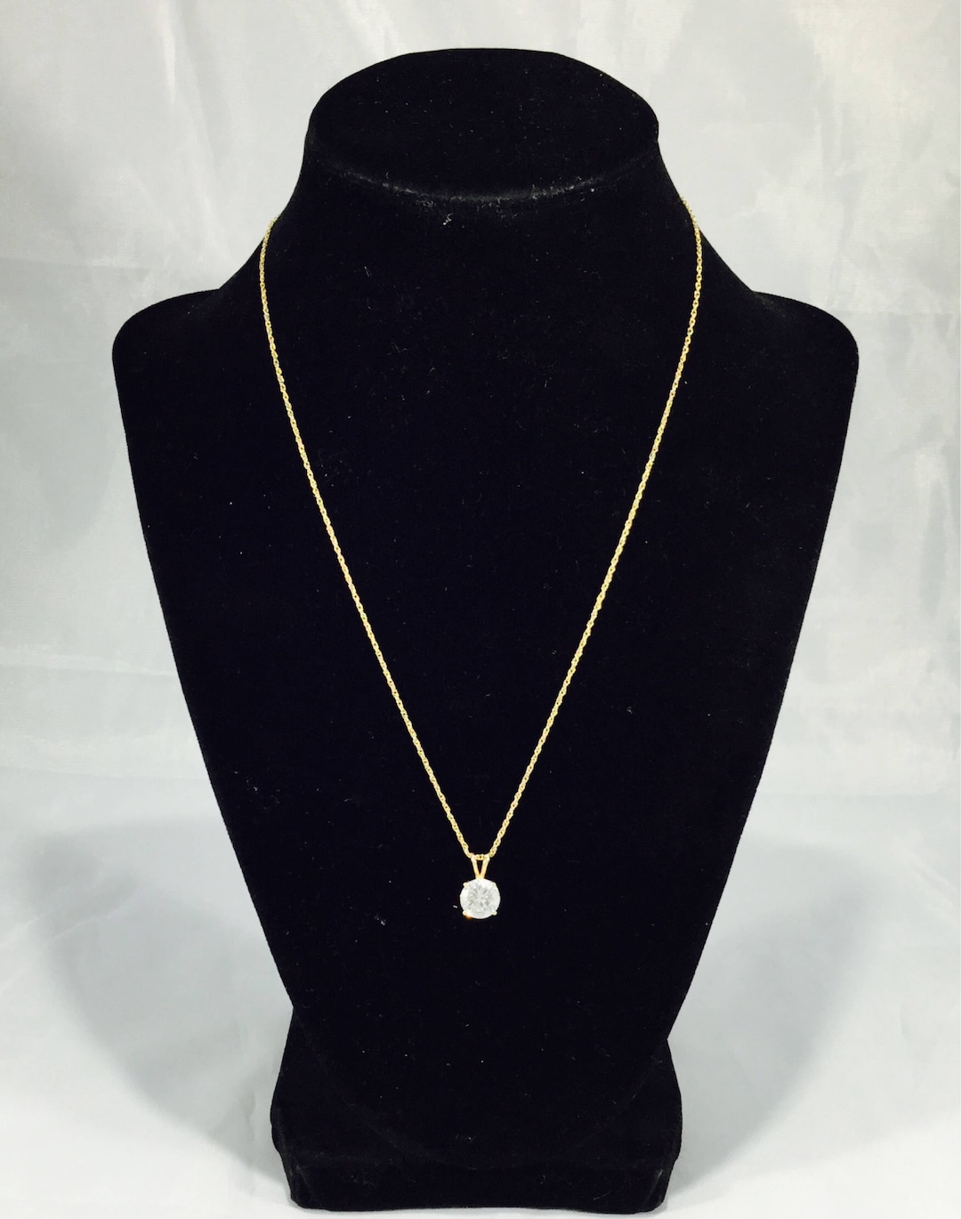 Vintage 14k Yellow Gold Chain Necklace Featuring Large Clear Brilliant ...