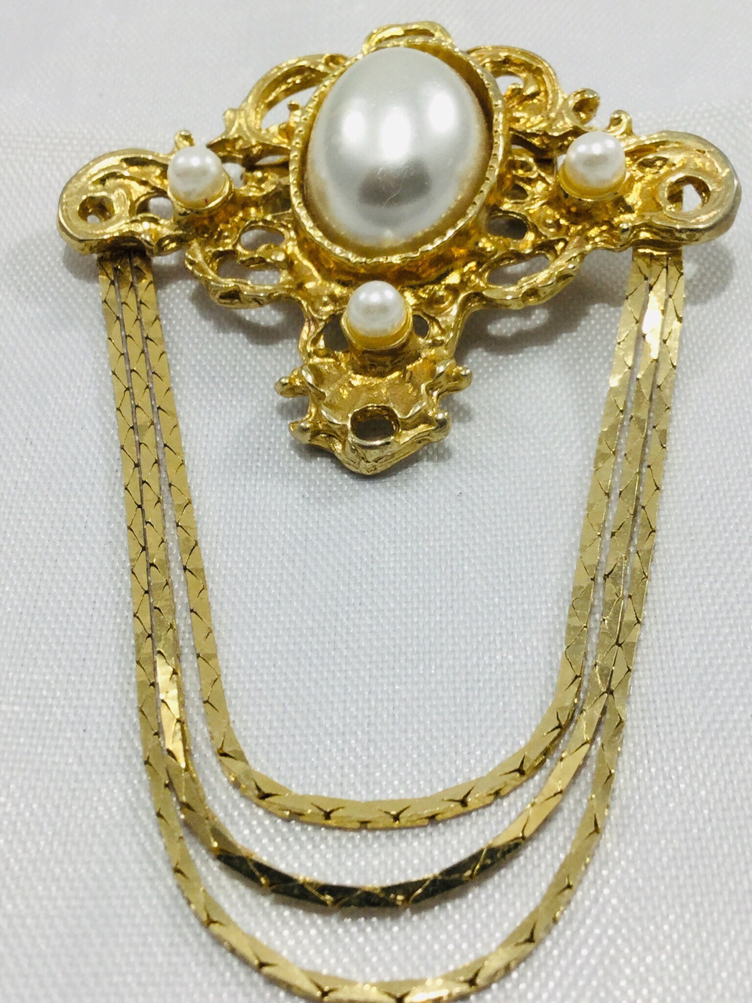 Vintage Ladies Gold Tone Victorian Filigree Inspired Pearl - Etsy