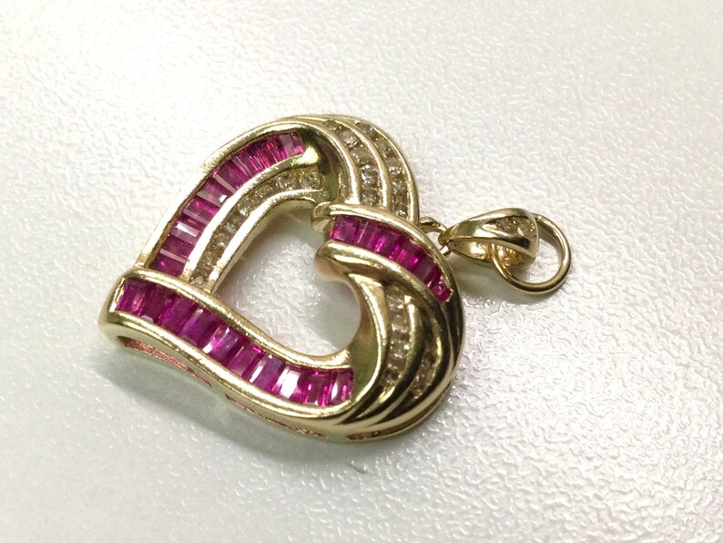 Vintage 14k Yellow Gold 2.25 Carat Ruby Channel Set Open Heart Necklace ...