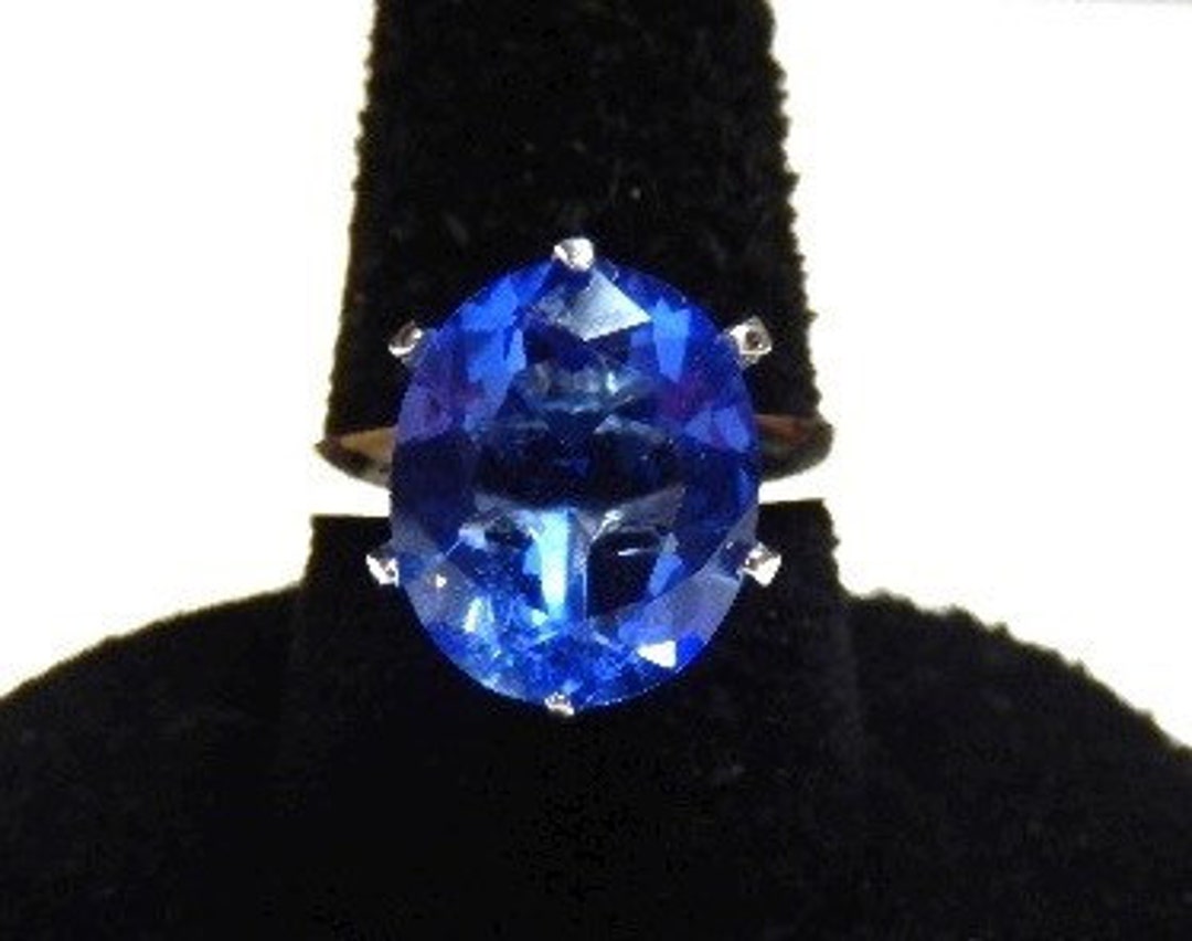 Vintage Sterling Silver Faceted Blue Stone Solitaire Designer Ring ...