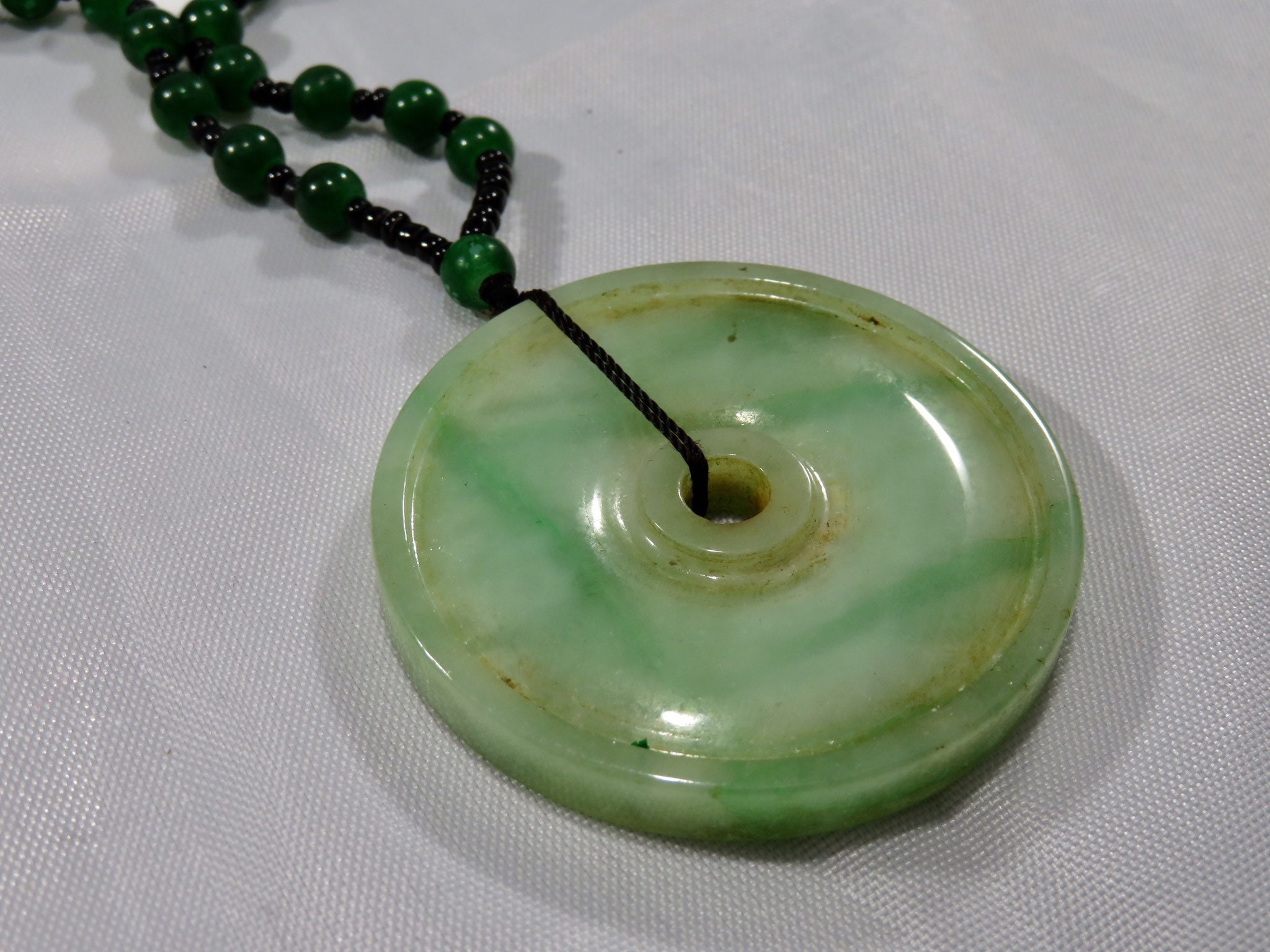 Vintage Chinese Hand Carved Asian Disc Pendant Featuring Unique Green ...