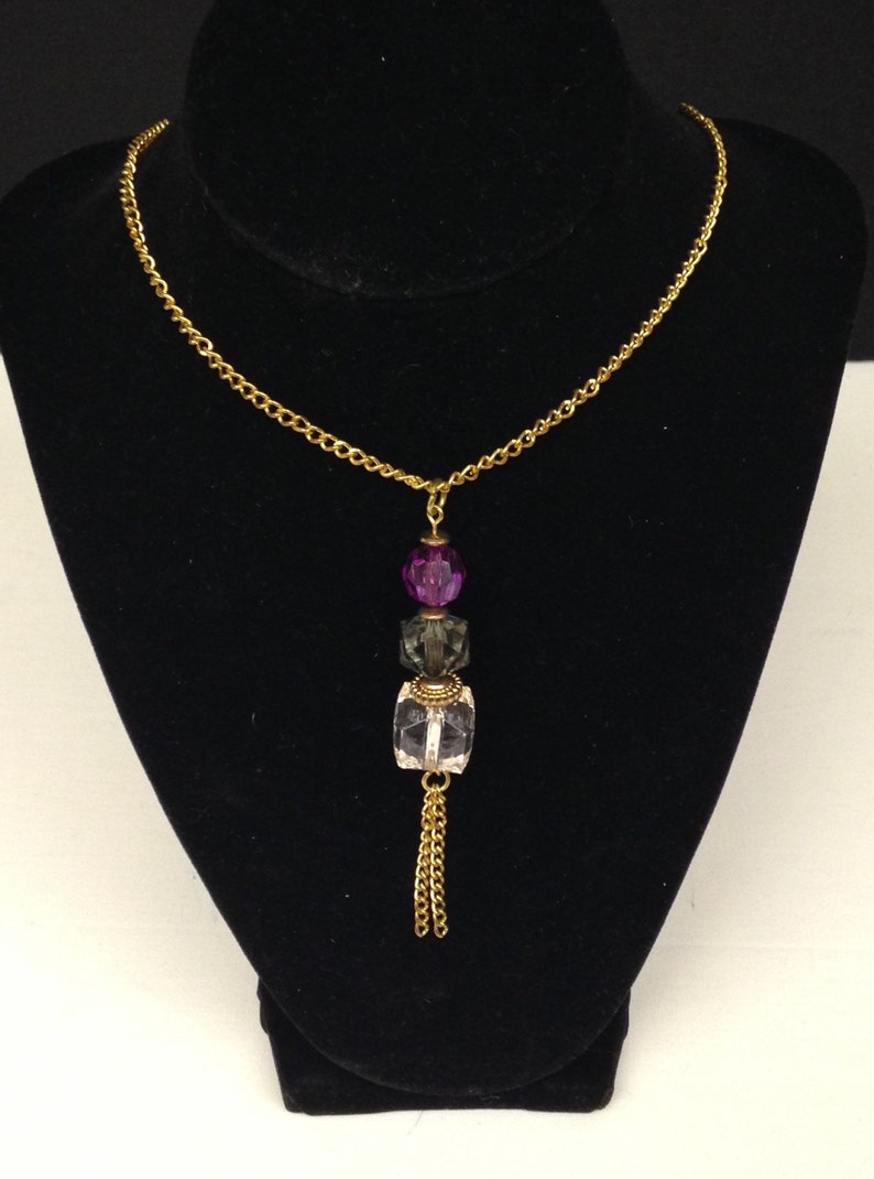 Vintage Gold Tone Paddle Clasp Designer Chain Necklace With Multi Color ...