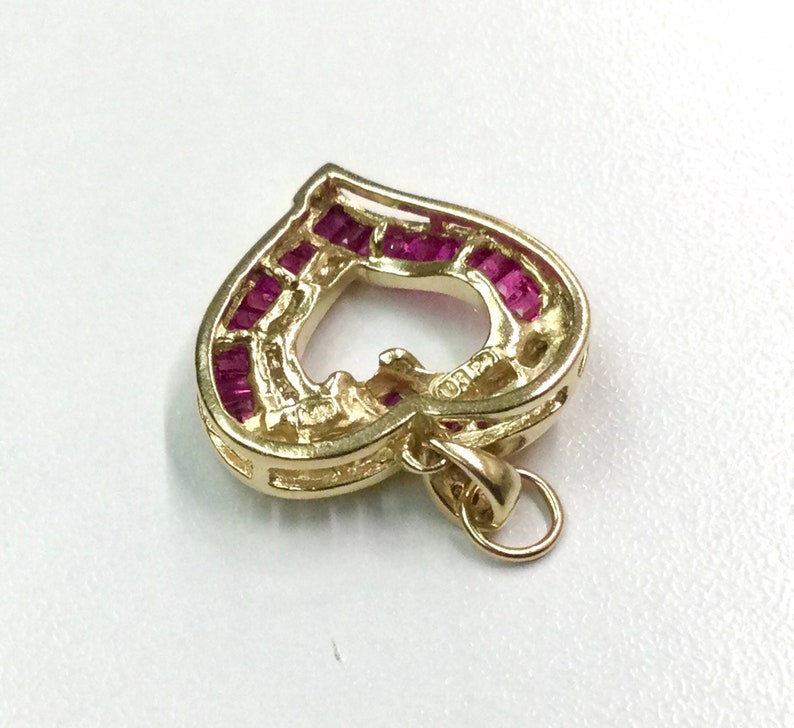 Vintage 14k Yellow Gold 2.25 Carat Ruby Channel Set Open Heart Necklace ...