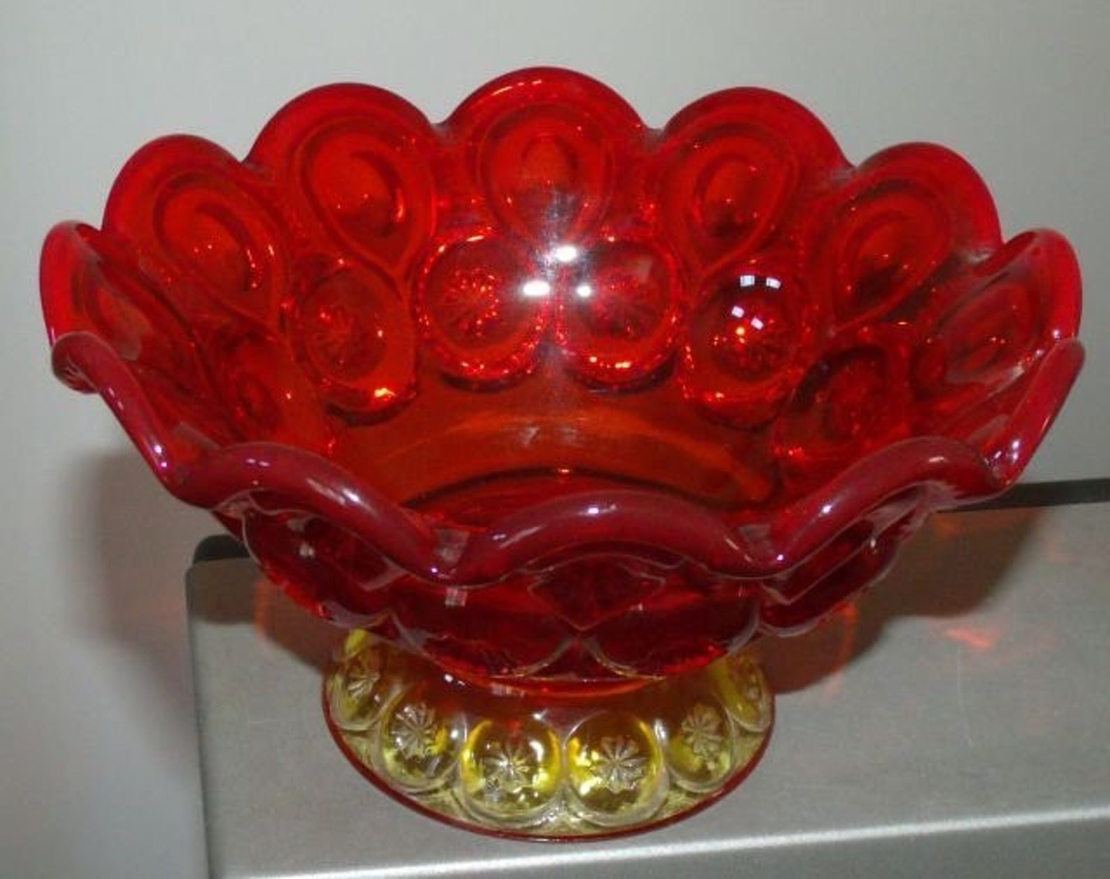 Wonderful Vintage Deep Red Ruby Glass Designer Pedestal Bowl Compote ...