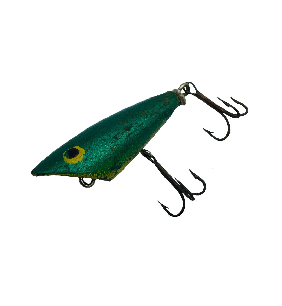 Vintage Unsigned Reflective Green & Yellow Wooden Fishing Lure ...