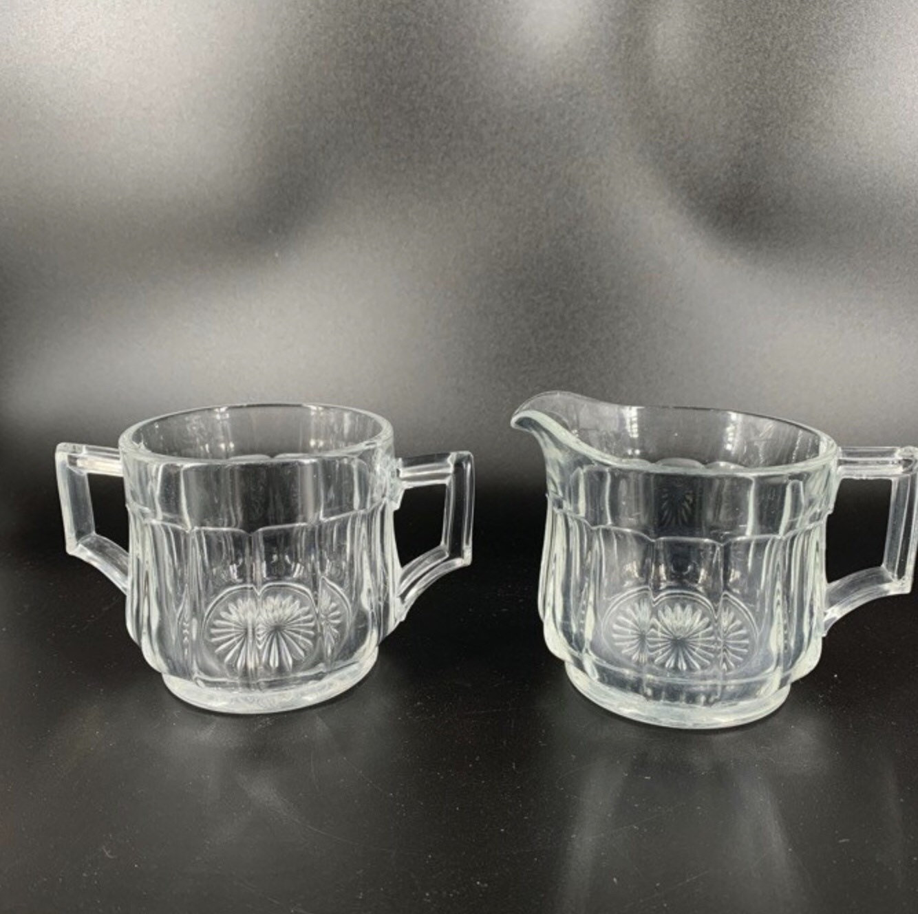 Antique Heisey Flute Pattered Crystal Cream and Sugar Service Set ...