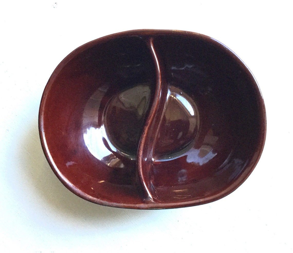 Vintage Maroon Fire Glazed Stoneware Divided Centerpiece Nut | Etsy