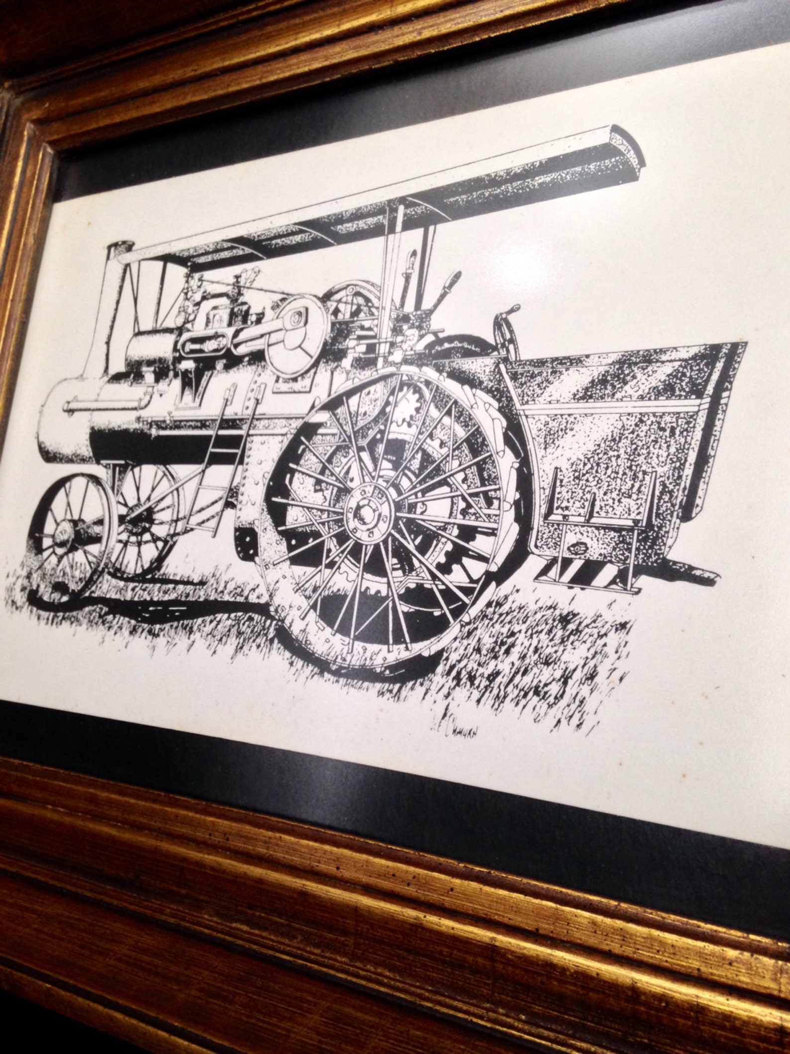 Original Artist Signed Black & White Lithograph Print Featuring a 19th ...