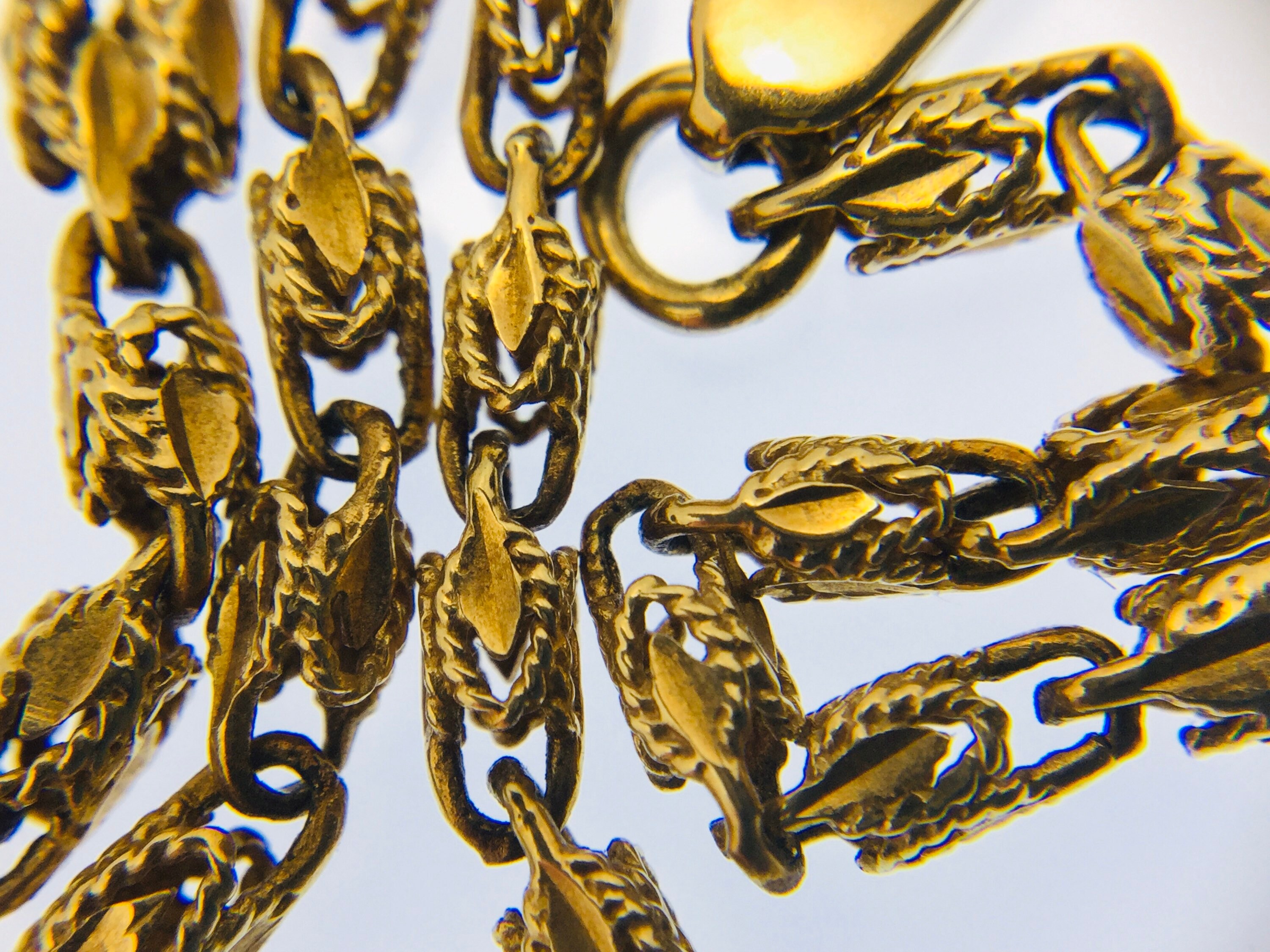 Vintage 10k Gold Princess Length Leaf Accented Boxed Snail Chain ...