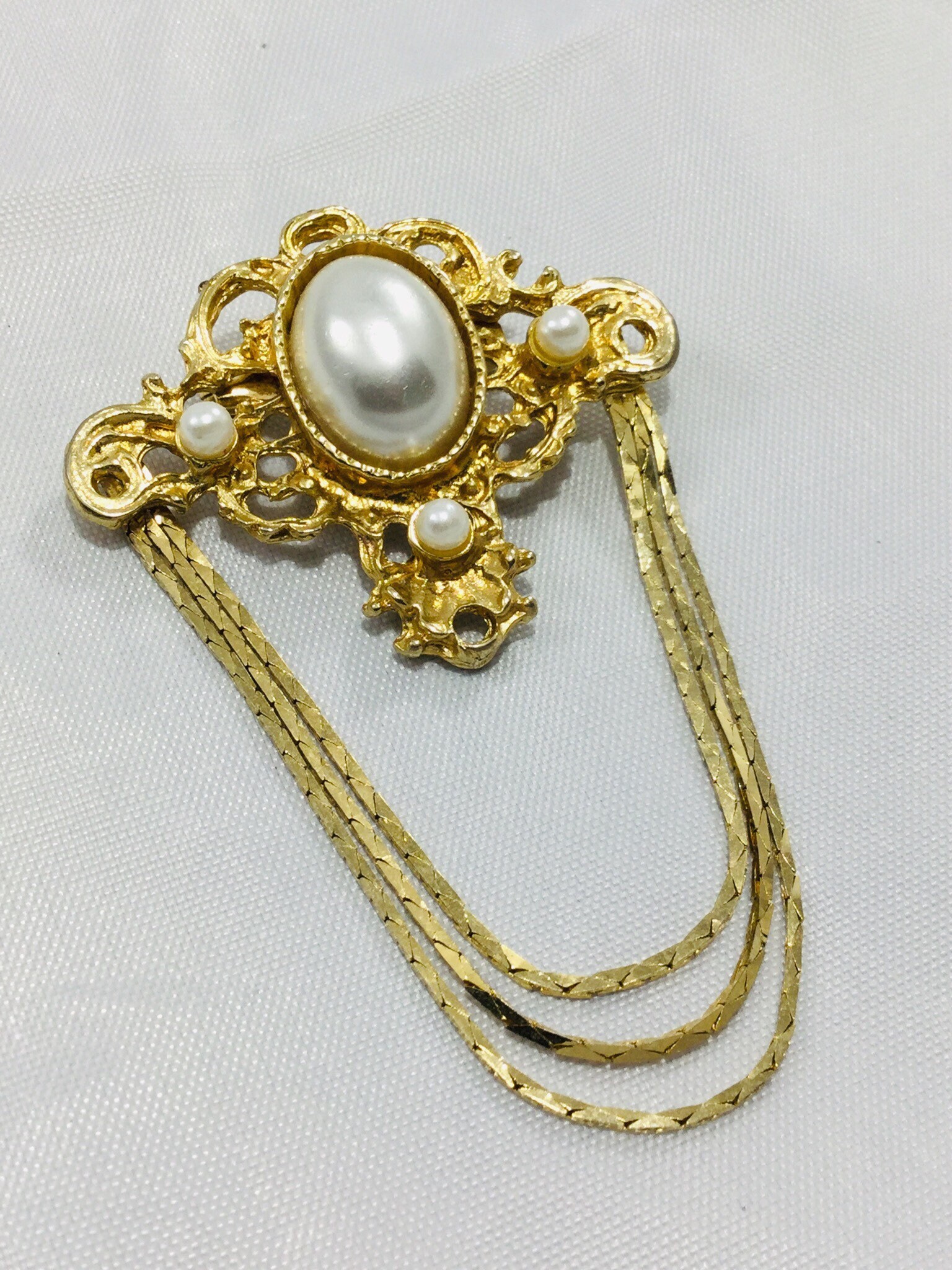 Vintage Ladies Gold Tone Victorian Filigree Inspired Pearl - Etsy