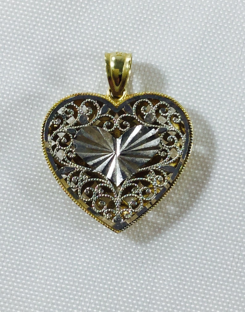 Vintage 10k Gold Filigree Heart Designer Necklace Pendant Featuring ...