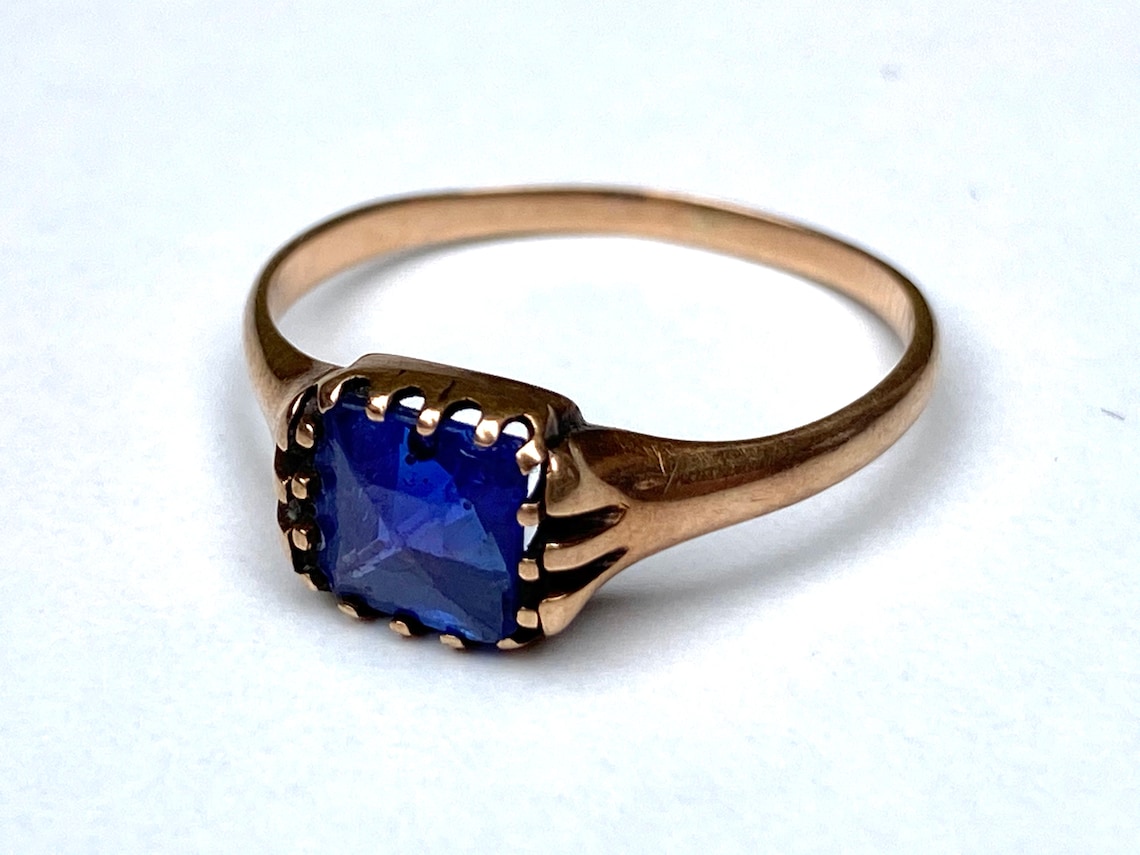 Victorian 14k Rose Gold Cobalt Blue Faceted Cocktail Ring - Etsy