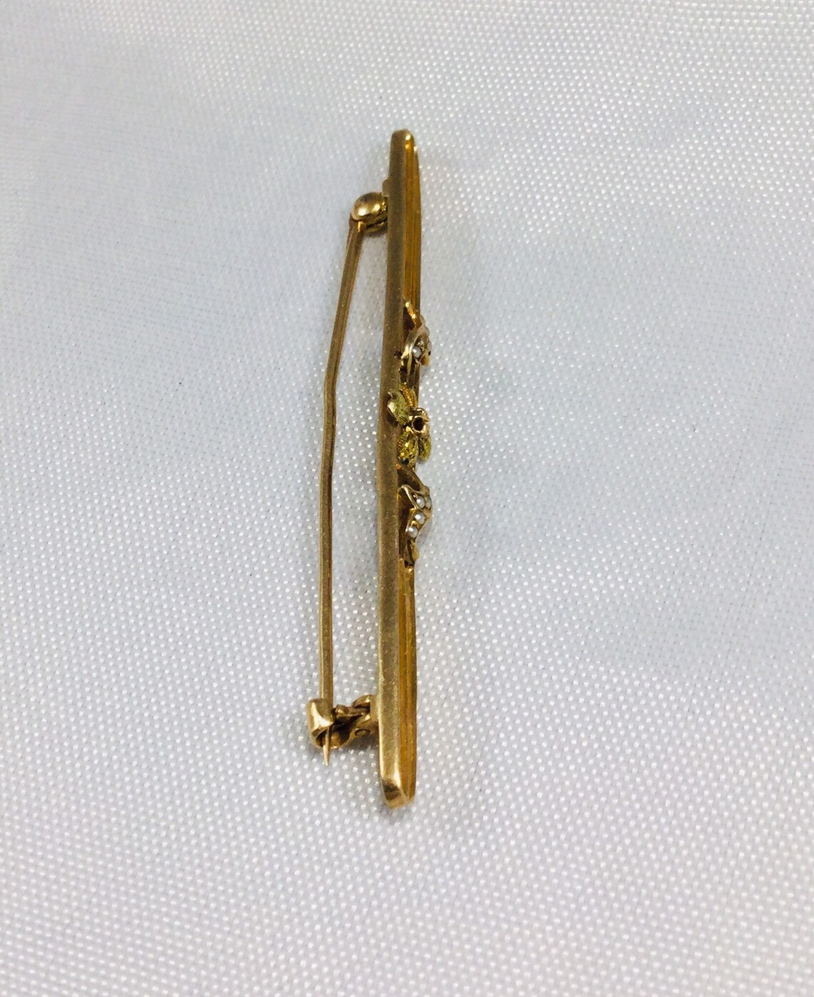 Beautiful Vintage 10k Yellow Gold Pearl Accented Bar Pin | Etsy