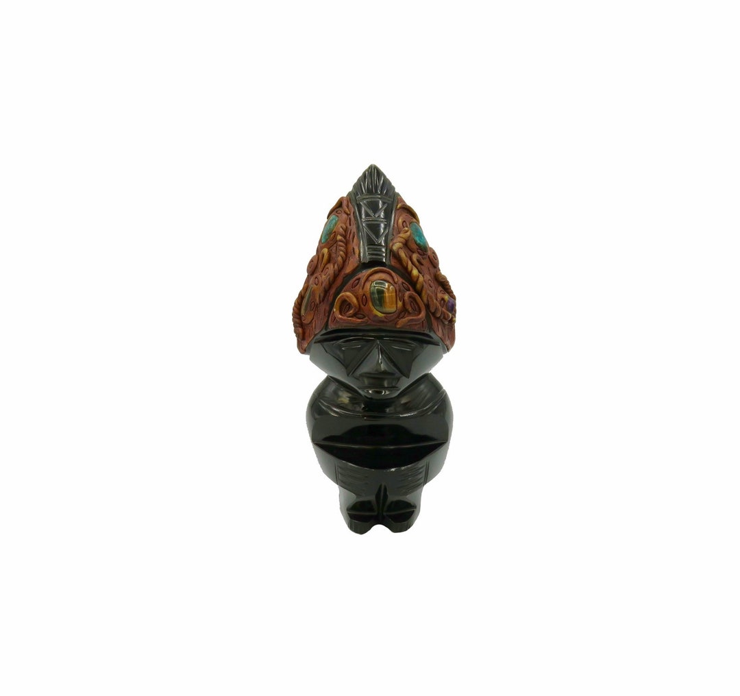 Vintage Mexican Aztec Tribal Mayan Solid Hand Carved Obsidian Sculpture ...