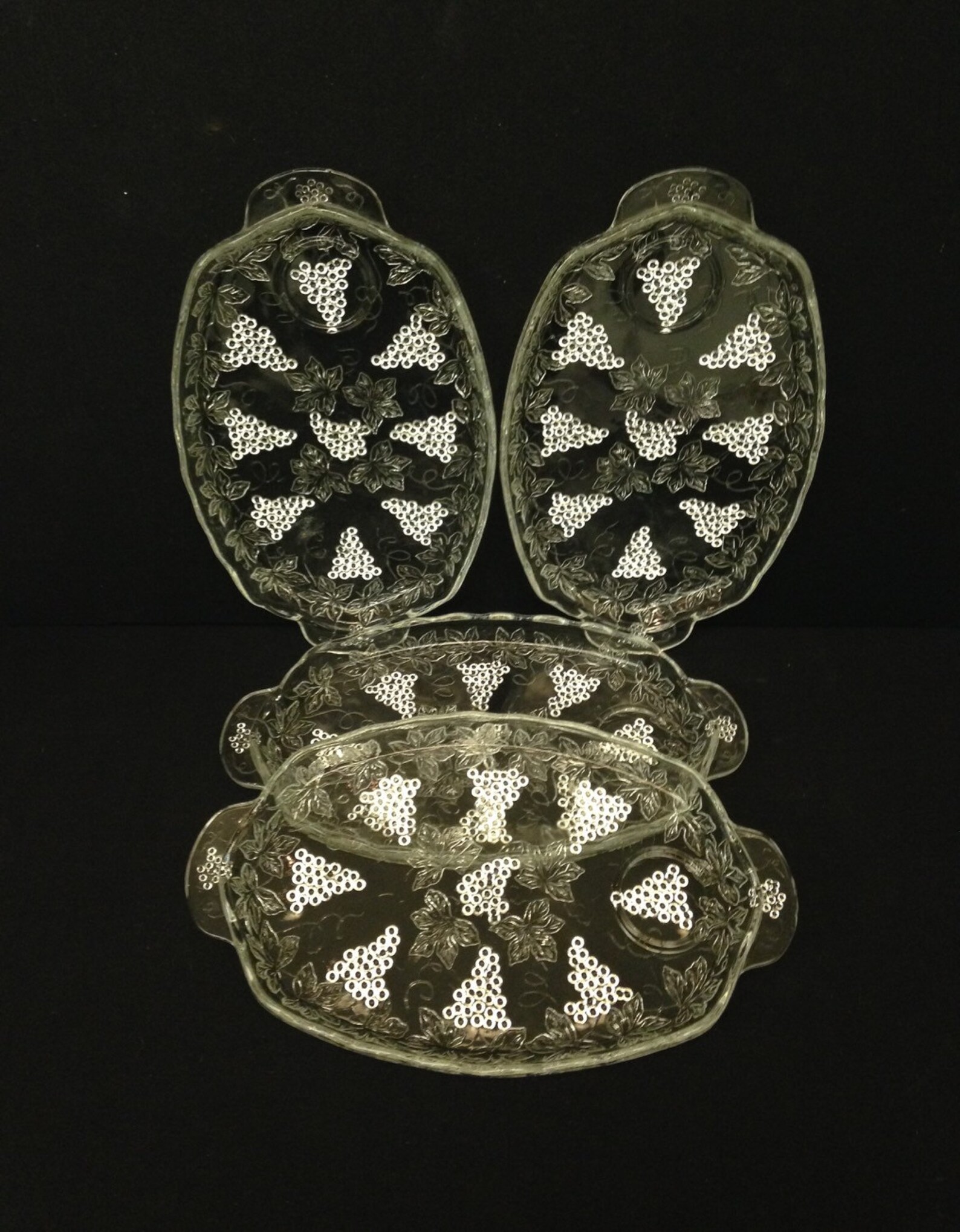 Vintage Set of Four Crystal Cut Grape Patterned Glass Salad Plates ...