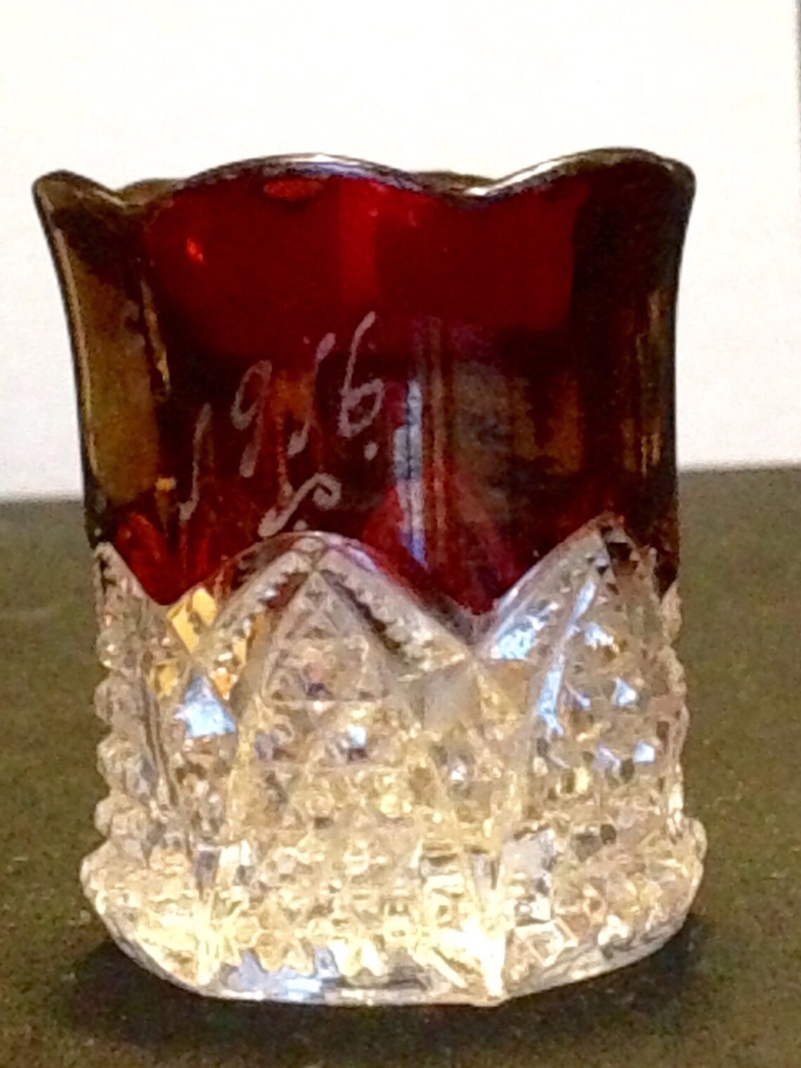 Antique 1916 Heisey Ruby Red Crystal Etched Glass Toothpick Holder ...