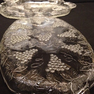 Vintage Set of Four Crystal Cut Grape Patterned Glass Salad Plates ...