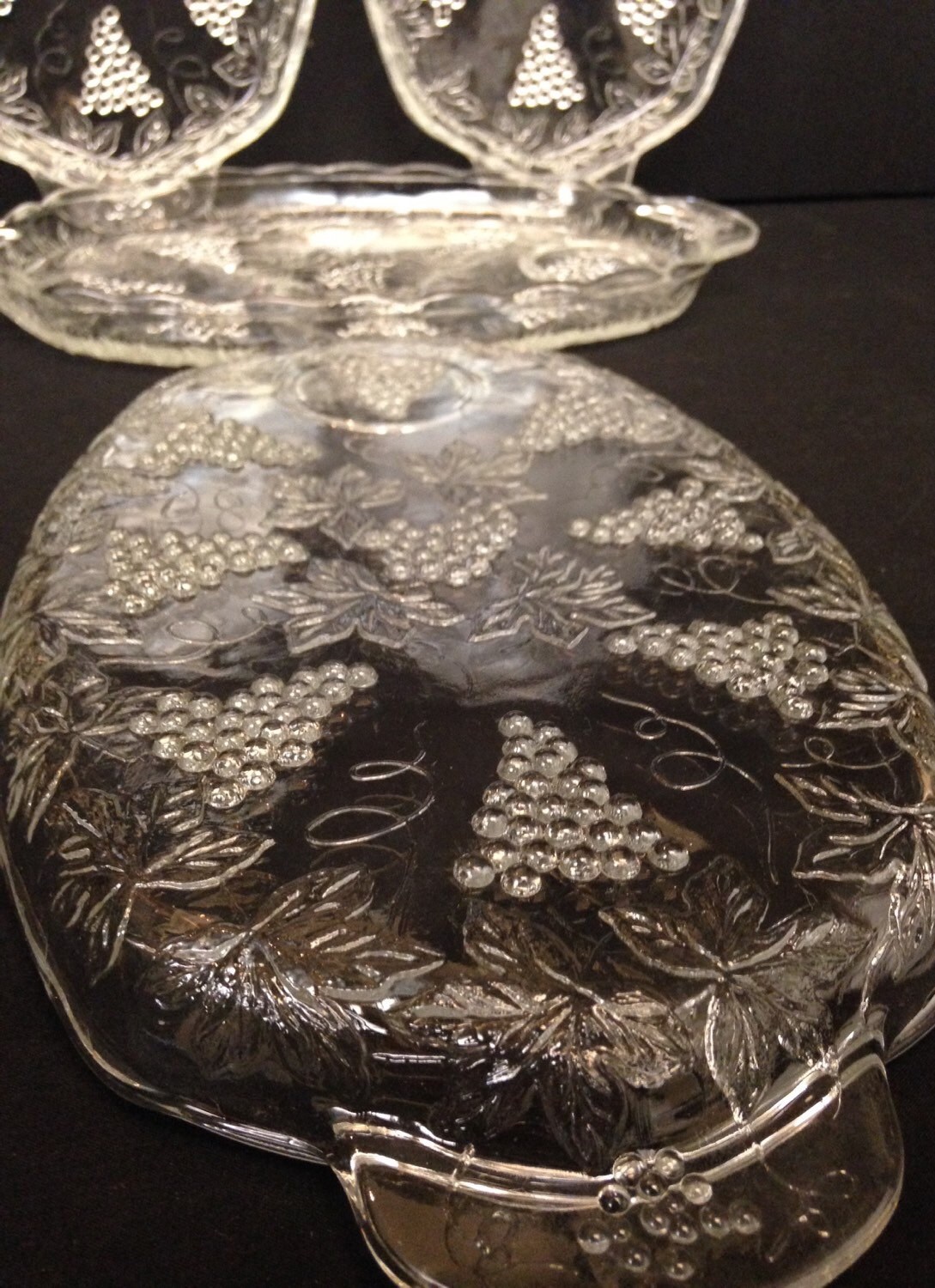 Vintage Set of Four Crystal Cut Grape Patterned Glass Salad Plates ...