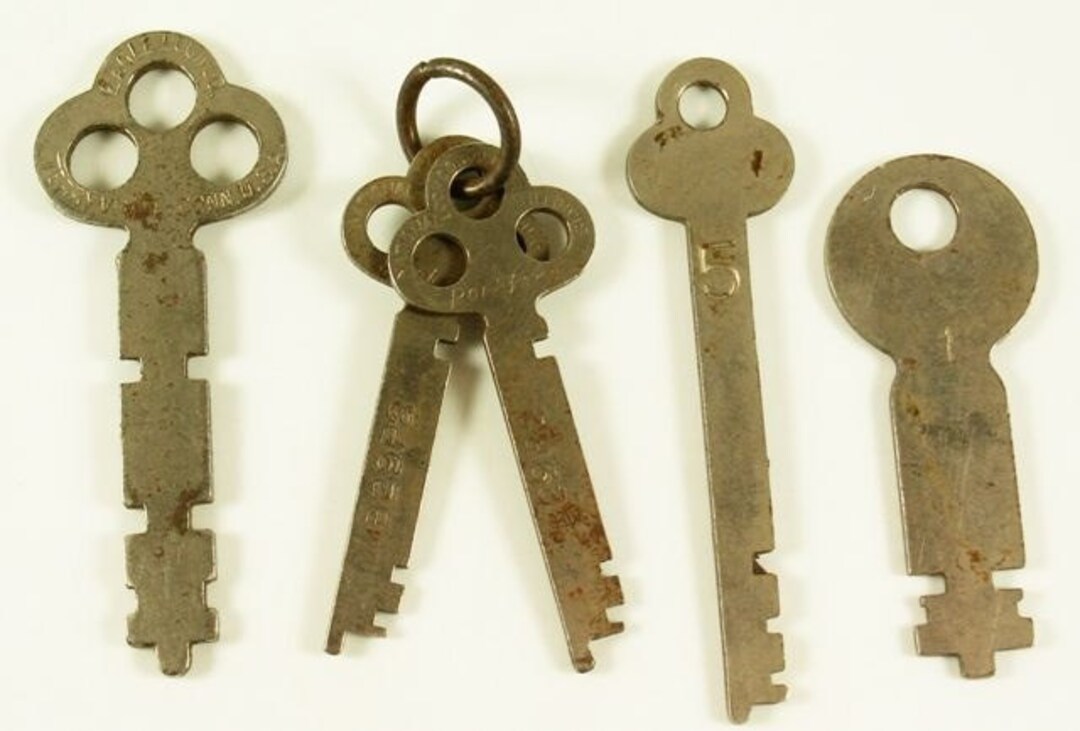 Collection of Five Collectable Antique Flat Keys Used for Padlocks ...