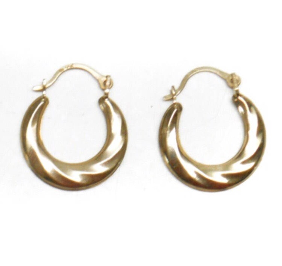 Vintage 10k Yellow Gold Ladies Designer Hoop Earrings Featuring Elegant ...