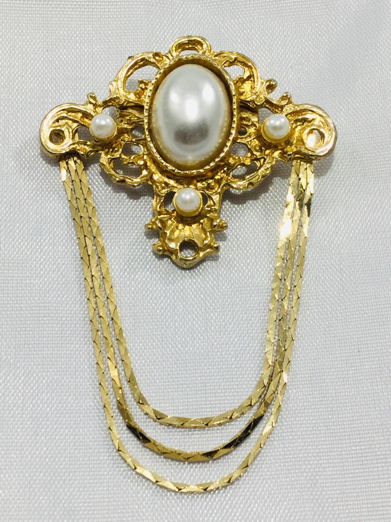 Vintage Ladies Gold Tone Victorian Filigree Inspired Pearl - Etsy