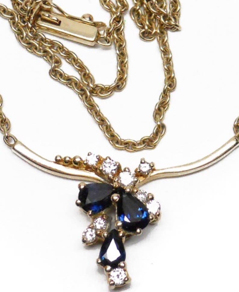 Vintage 14k Italian Gold Diamond Sapphire Necklace Featuring Large ...