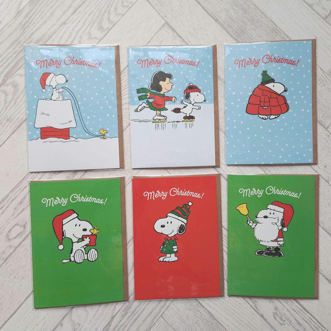 Snoopy Christmas Cards Pack of 6 - Snoopy Cards - Snoopy Christmas ...