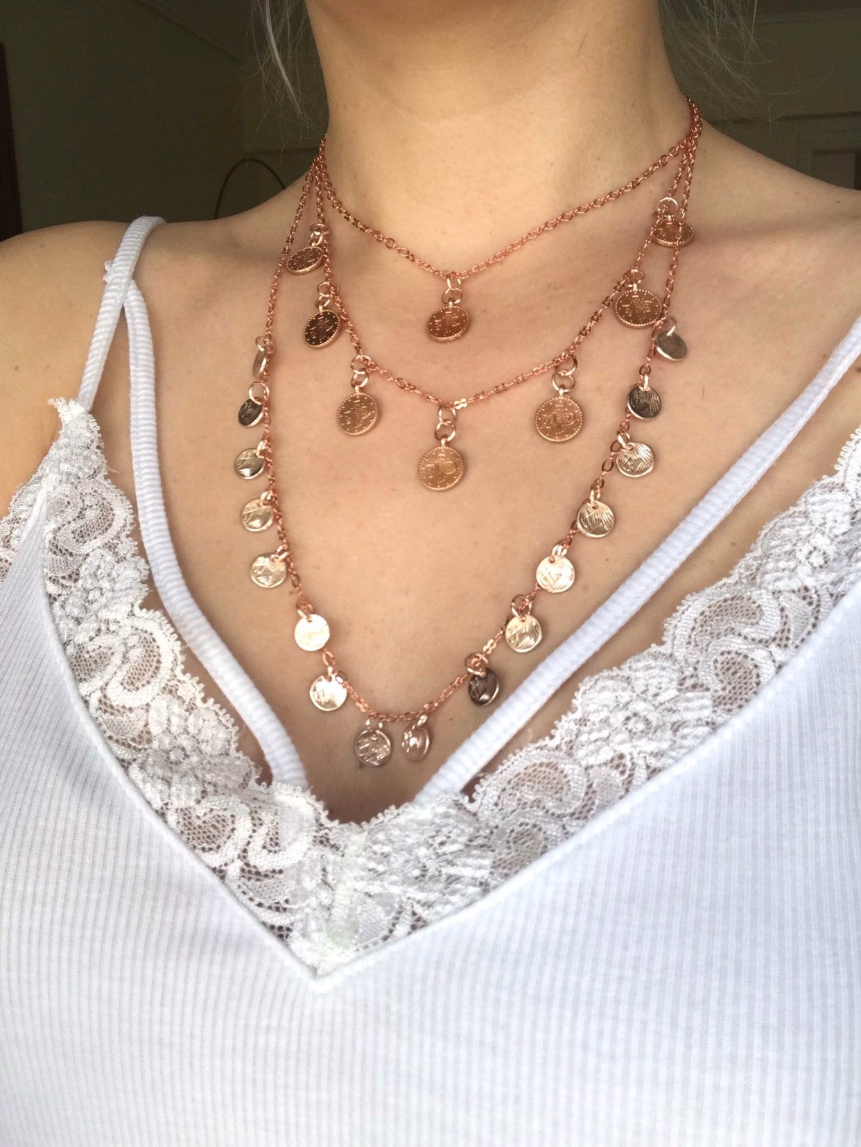Layering Necklaces Set With Coins/coin Necklace/rose Gold Necklace ...