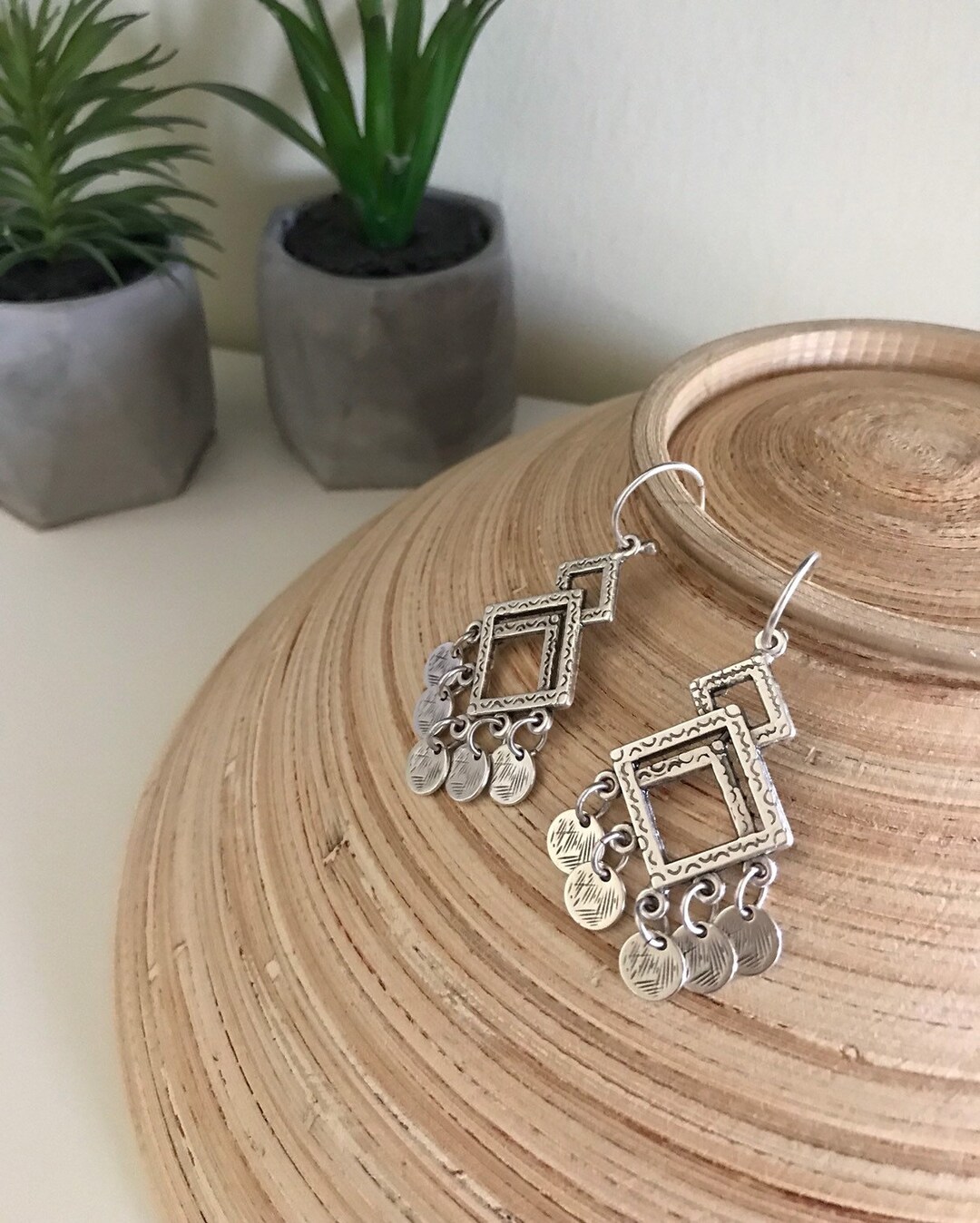 Bohemian Silver Earrings/rhombus Earrings/hook Boho Earrings/coin ...