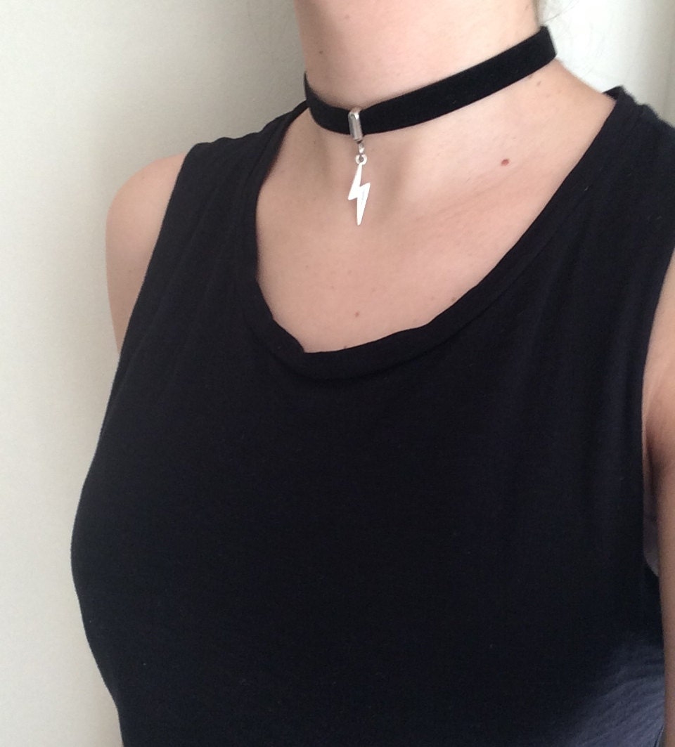 Tiny Lightning Charm Choker/lightning Choker/silver Charm Choker/black ...