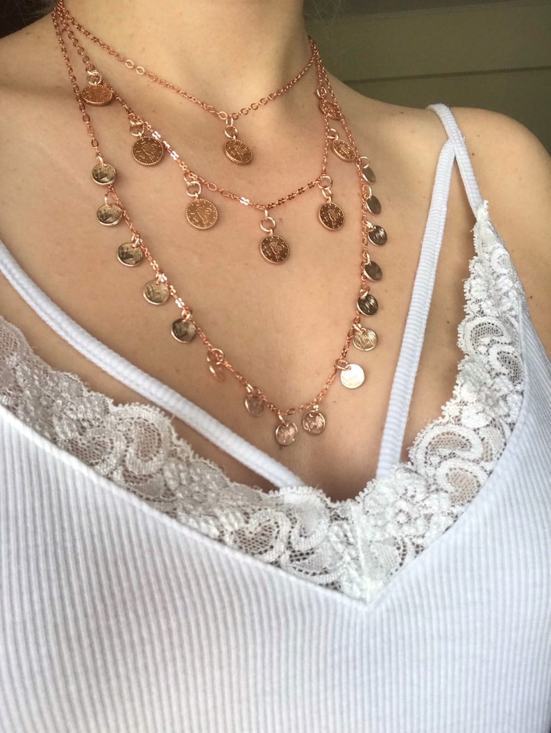 Layering Necklaces Set With Coins/coin Necklace/rose Gold Necklace ...